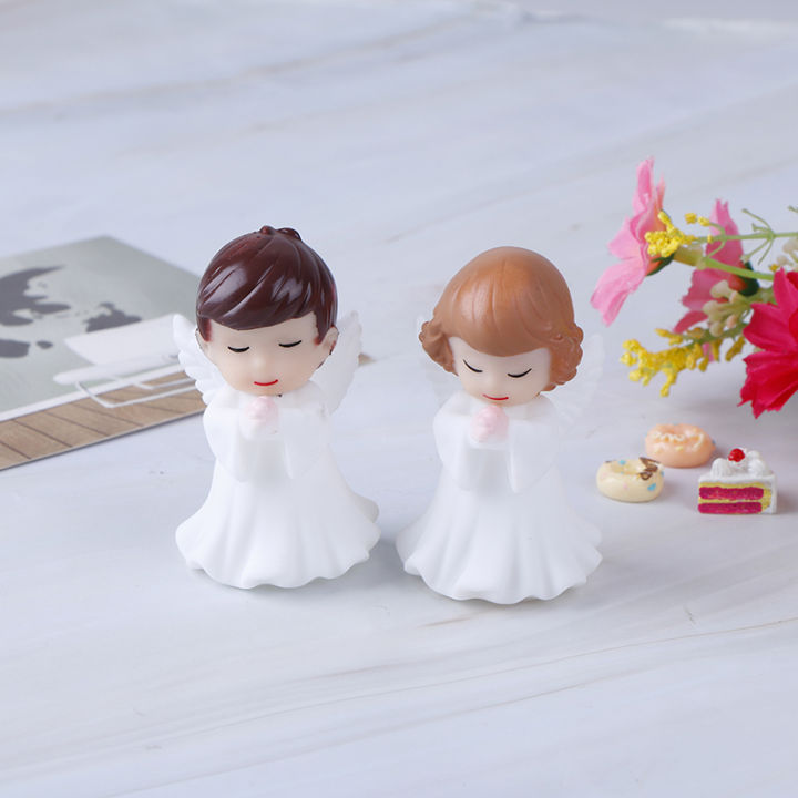 2Pcs Angels Figurines Miniature Well Sculpture Ornament Decoration For ...