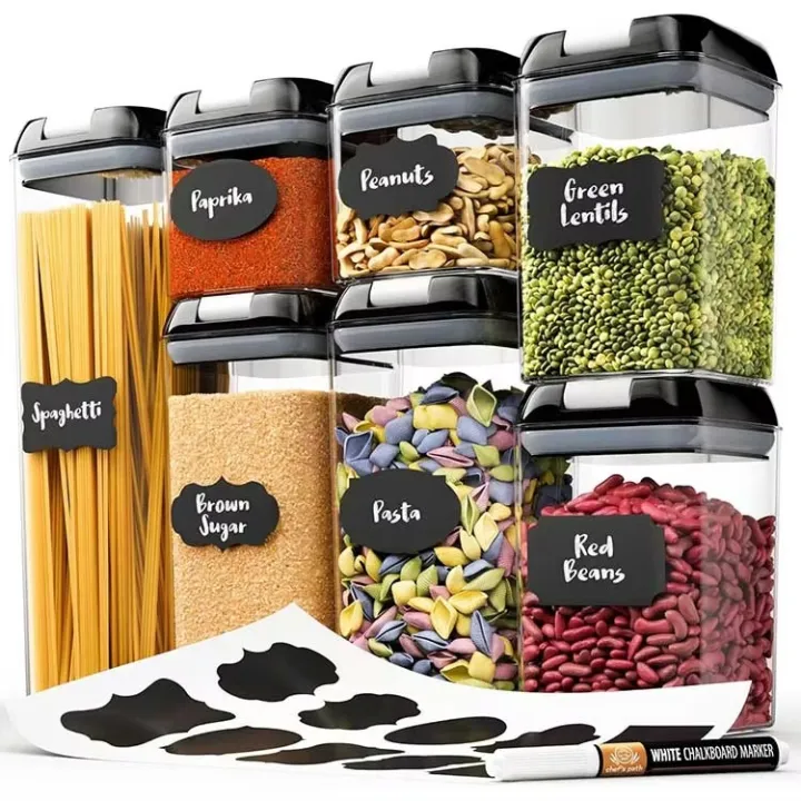 7Pcs Airtight Food Storage Container Set with Labels & Marker Premium ...