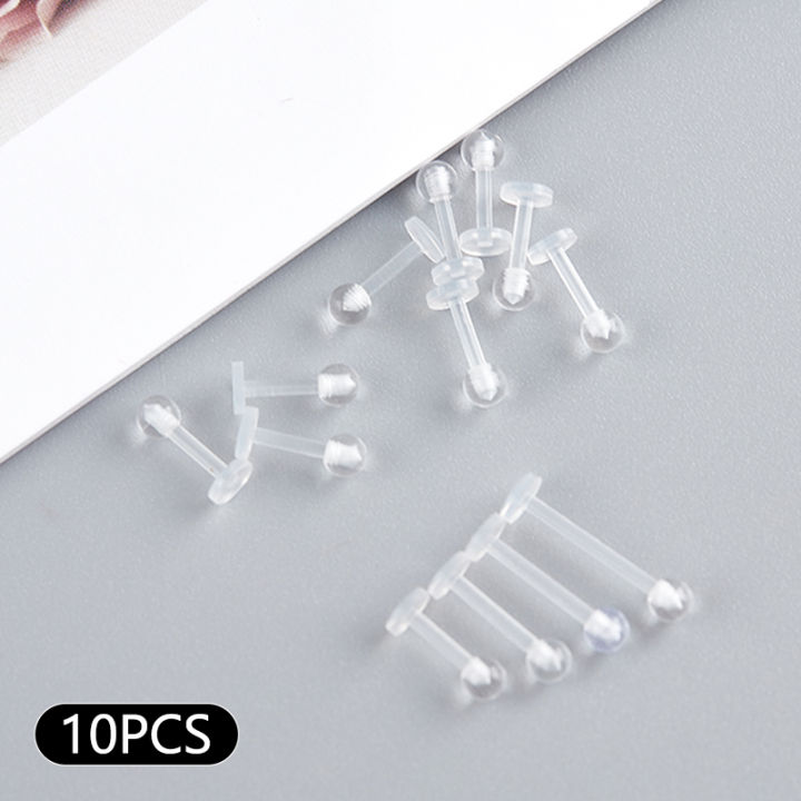 10pcs Clear Acrylic Lip Stud Piercing Ring Ear Cartilage Earring Bar ...