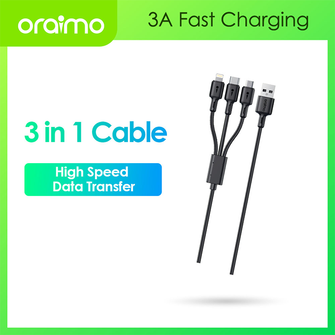 Duraline 3 1.2M Lightning Type-C Micro USB 3A 3 in 1 Cable | Daraz.pk