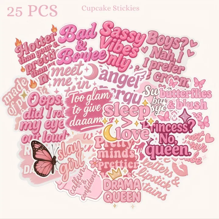 25 pcs pink girly pop stickers for laptop journal diary phone case ...