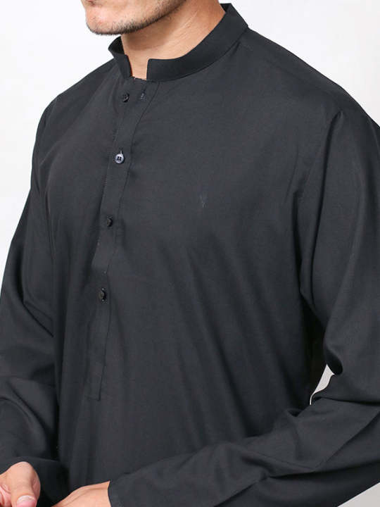 442P Shalwar Kameez Stitched Suit Sherwani Collar Black | Daraz.pk