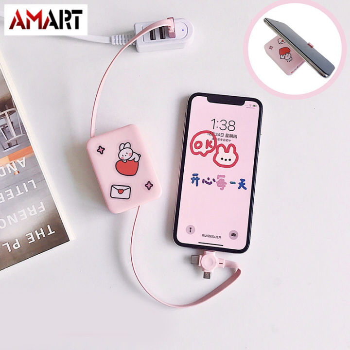 3-in-1 Data Cable Telephone Bracket Telescopic Macaronic Color Cartoon ...