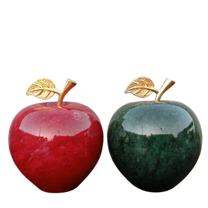 Set of 2 Marble Apple Decor Pieces Red and Dark Green Onyx Stone for ...