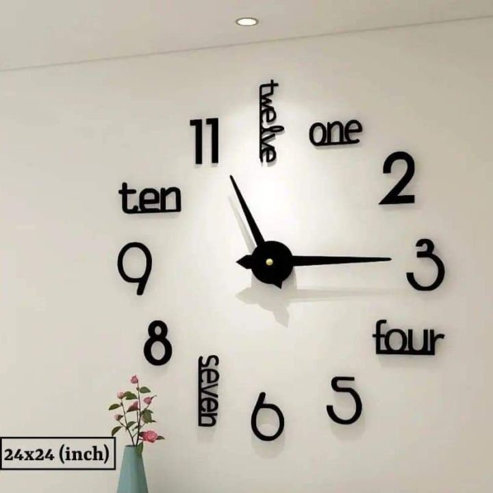24 Inch Wooden Wall Clock, Modern 3D Acrylic Design for Living Room ...