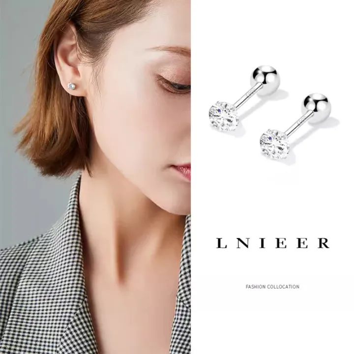[ New ] Diamond Stud Earrings Female Screw Tightening Buckle Ear-Caring ...