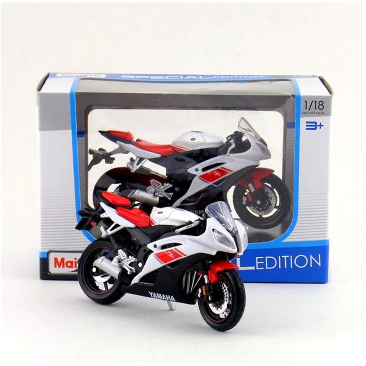 Yamaha R6 White and Red Bike with Plastic Display Stand 1/18 Diecast ...