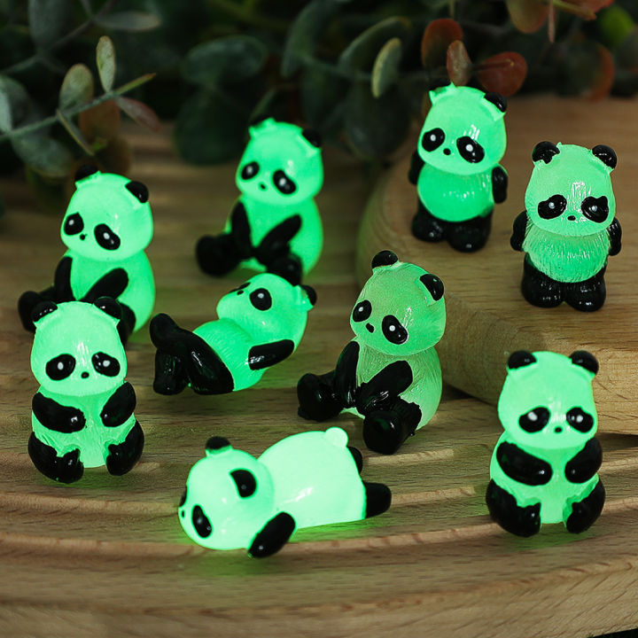 1/3PCS Mini Resin Luminous Panda Ornament Glow In The Dark Tiny Panda ...