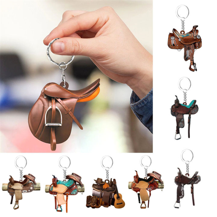 Saddle Shape Acrylic Key Ring Mini Key Chain Hook Fashion Western ...