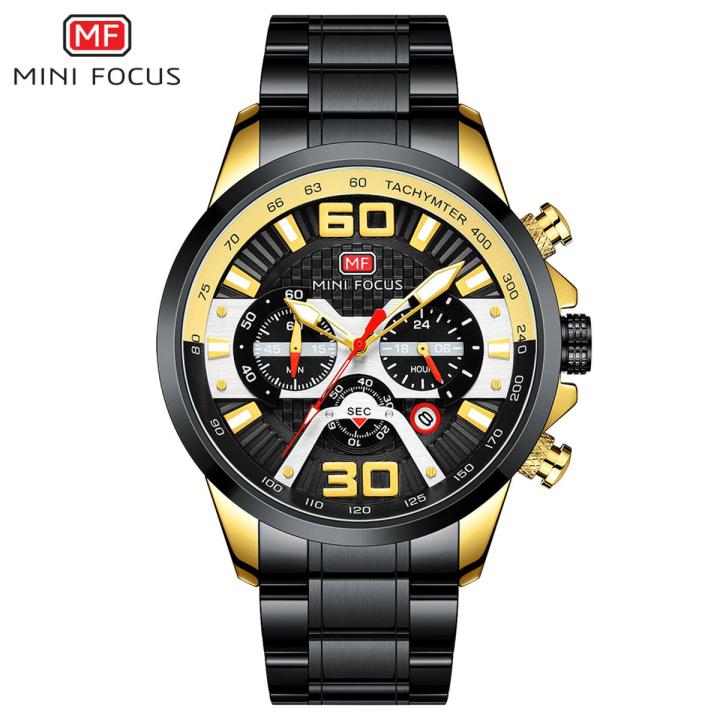 Mini Focus Black Dial Black Stainless Steel Chronograph Watch for Men ...