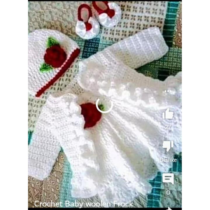 Woolen Baby Frock, Crochet Frock Full Set | Daraz.pk