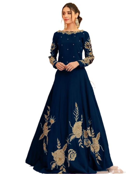 Stylish Flair Embroidered Long Silk Maxi Party Wear (1-Piece) Silk Maxi ...