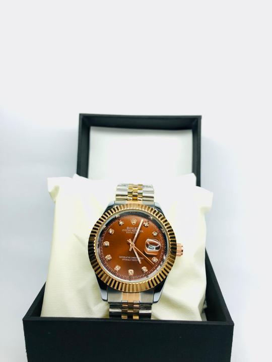Luxury Stainless Steel Men’s Wrist Watch – Brown Dial with Diamond ...