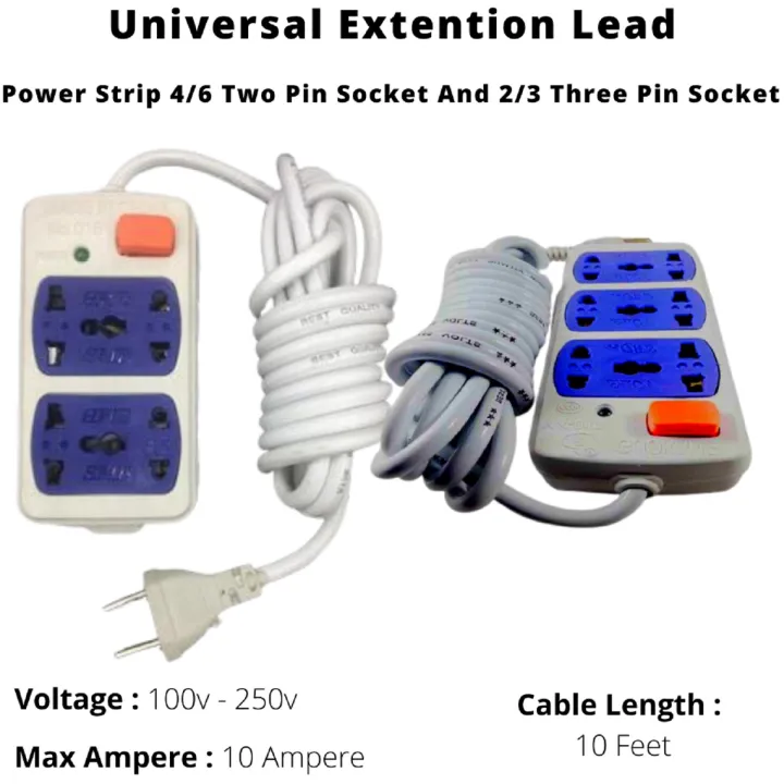 Universal Extension Lead Board Multi Plug Extension - Power Strip 4/6 ...