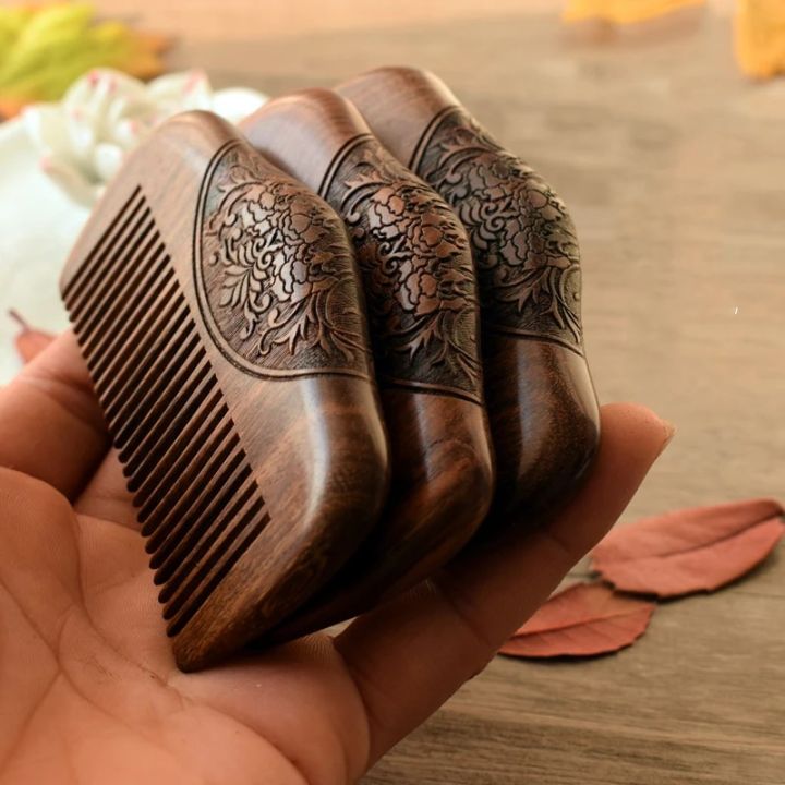 Pocket Wooden Comb Natural Black Gold Sandalwood Super Narrow Tooth ...