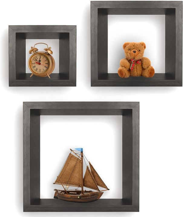 Set of 3 Floating Square Cube Shelves for Living Room | Wall Hanging ...