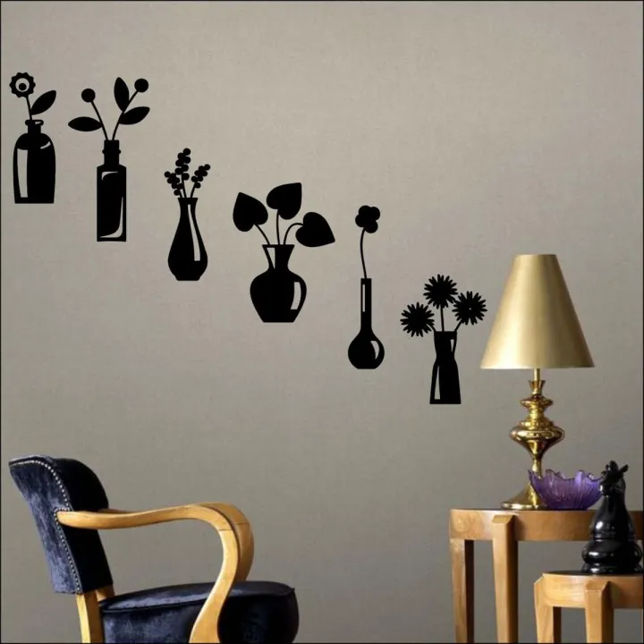 SET OF 6 Flowerpots Wall Sticker ,12 inches Wall Decor, Home Decor ...