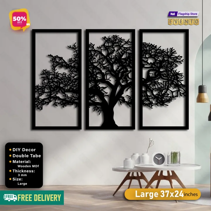 EVENTO Wooden Wall Hanging Decore Panel 3 Frame Tree Scenery 3D DIY ...