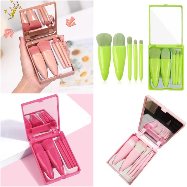 5pcs Mini Makeup Brushes Set With Mirror Professional Travel Small ...