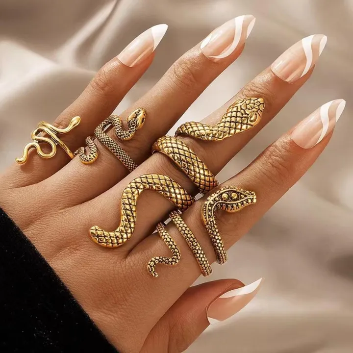 4Pcs/Set Exaggerated Retro Geometric Joint Simple Snake Ring Set Trend ...