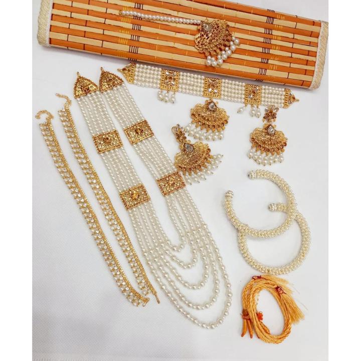 ALL IN ONE DEAL pearl choker jewelry set malla payal bangels | Daraz.pk