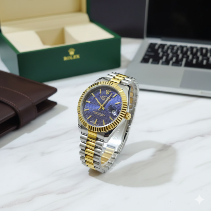 Premium Luxury Men’s Heavy Watch – Golden & Silver Chain | Day & Date ...