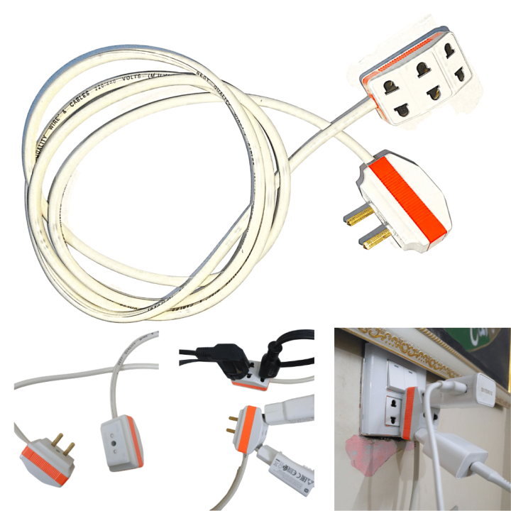 6 Feet Flexible Extension Lead Cable 3 Pin Socket to 3 Pin Socket ...