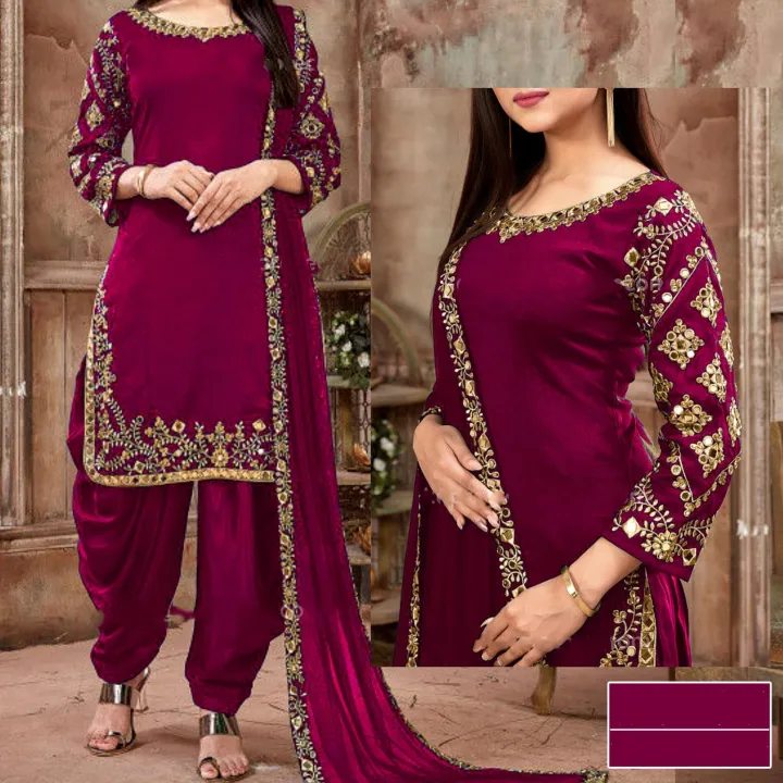 3Pc Patyala Shalwar Kameez For Women's/Girls SM-06 Plum | Daraz.pk