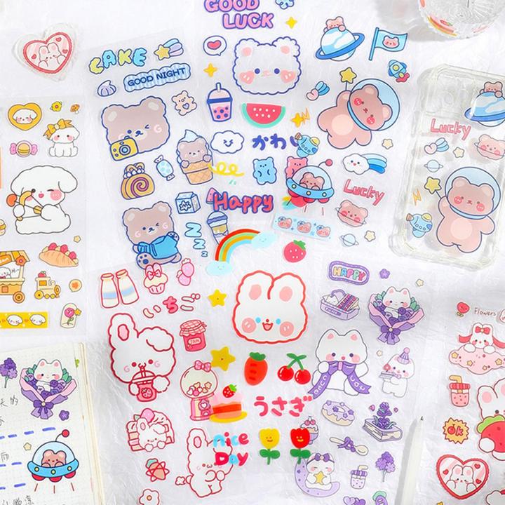 5 Sheets Kawaii Cute Sticker Cartoon Animal Journal Stickers Traceless ...