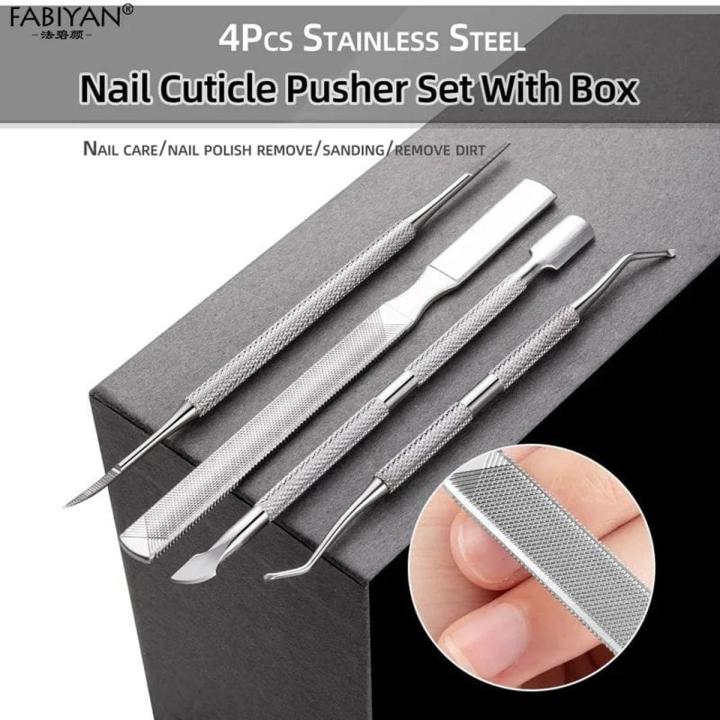4Pcs Nail Art Dual End Stainless Steel Dirt Remove Cleaning Stick Nail ...