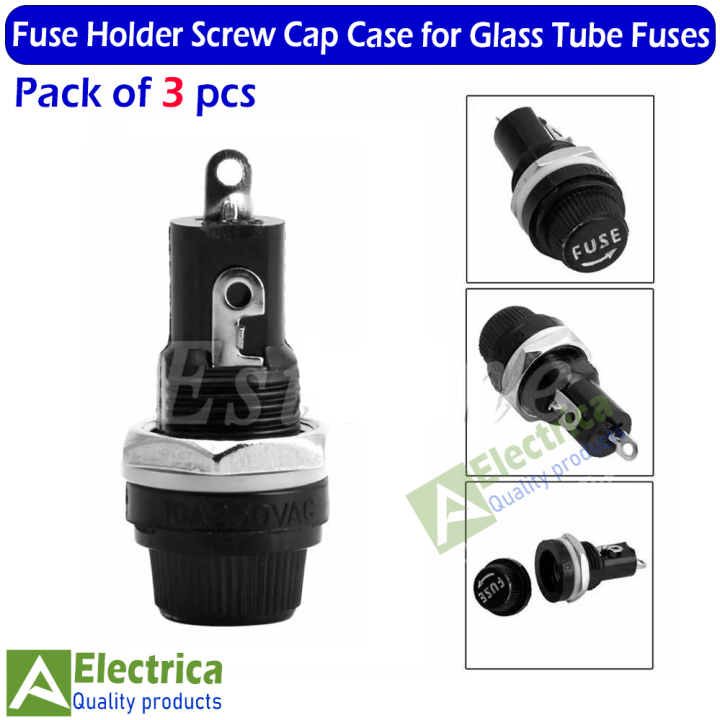 1/3 pcs Panel Mount Fuse Holder Screw Cap Case for Glass Tube Fuses AC ...