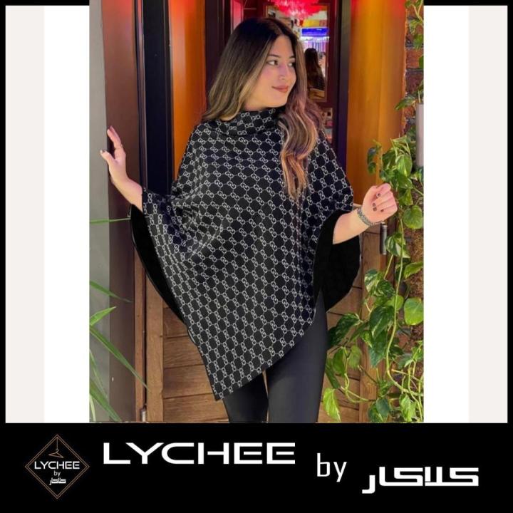 Black Check Printed Branded Cape Shawl Style Poncho For Womens | Daraz.pk