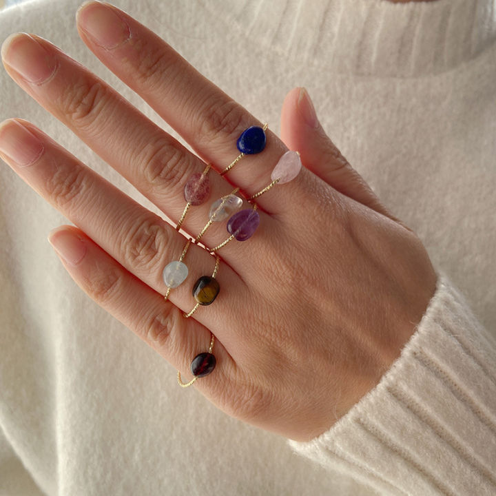 Fine Ring Jewelry Irregular Natural Crystal Stone Ring Female Simple ...