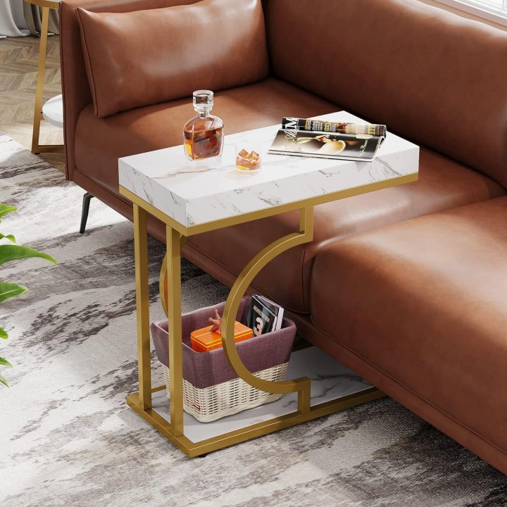 Narrow Side Table C Shaped End Table Modern Bedside Table Small ...