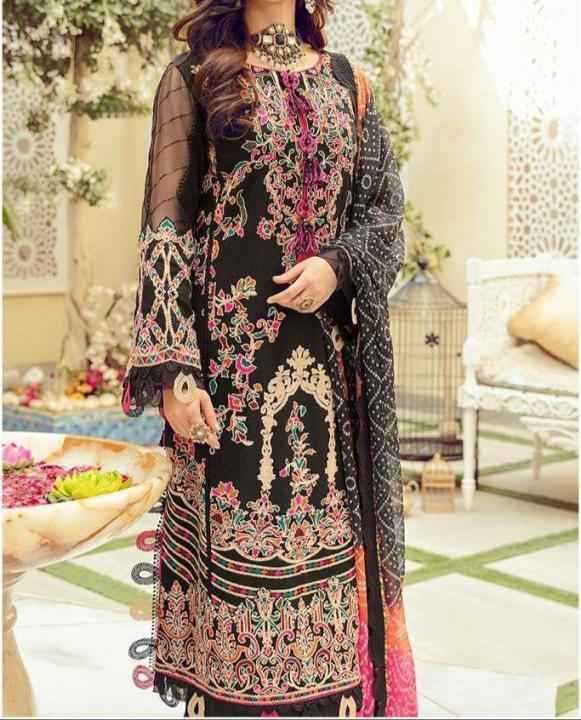 Best Mehndi Embroidered Net Dress with Chiffon Dupatta (UnStitched ...