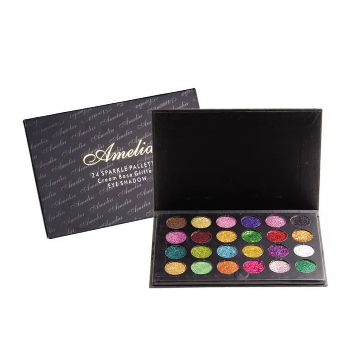 Amelia 24 Color Glitter Cream Base Eyeshadow Palette Bold Pigment ...