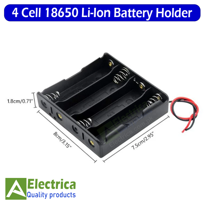 4 Cell Black 18650 Battery Holder 3.7V Clip Holder Box Case For ...