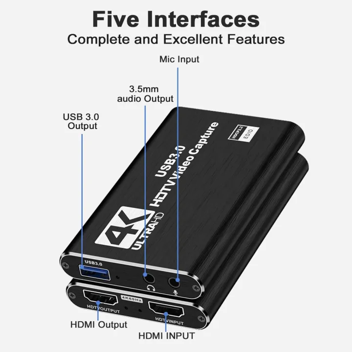 4K HDMI USB 3.0 Audio Video Capture Card for Gaming Streaming Live ...