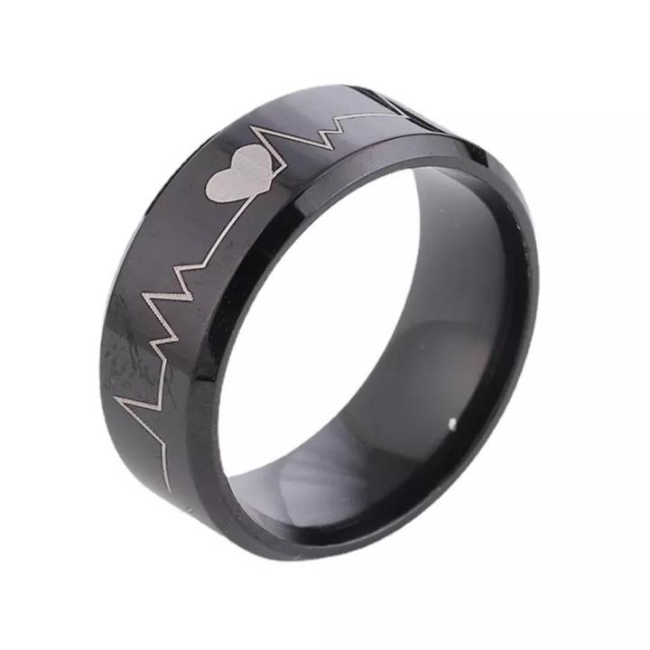 High Quality 8mm Finger Love Heartbeat Ring Thin Pulse ECG Wave Rings ...