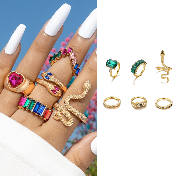 6Pcs Luxury Crystal Snake Rings Set for Women Girl New 2023 | Daraz.pk