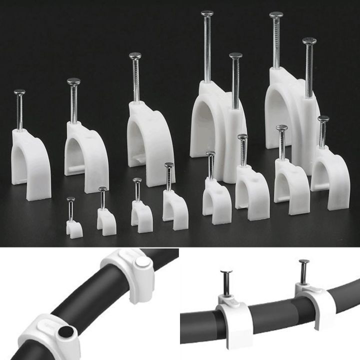100pcs Durable U Shape Circle Wall Clip Clamp PVC Pipe Cable Clips Wall ...