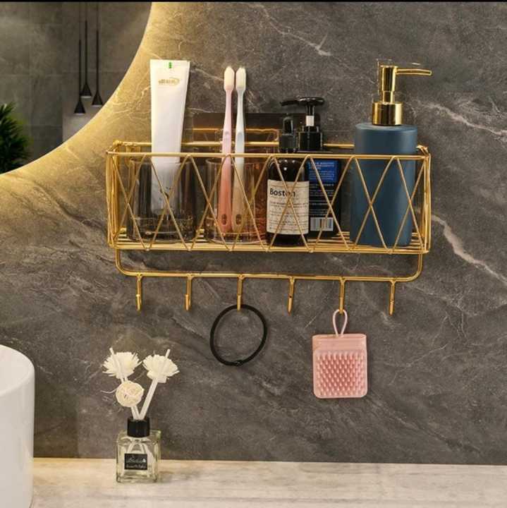 Gold metal Bathroom Wall Shelf Shampoo Storage Rack | Daraz.pk