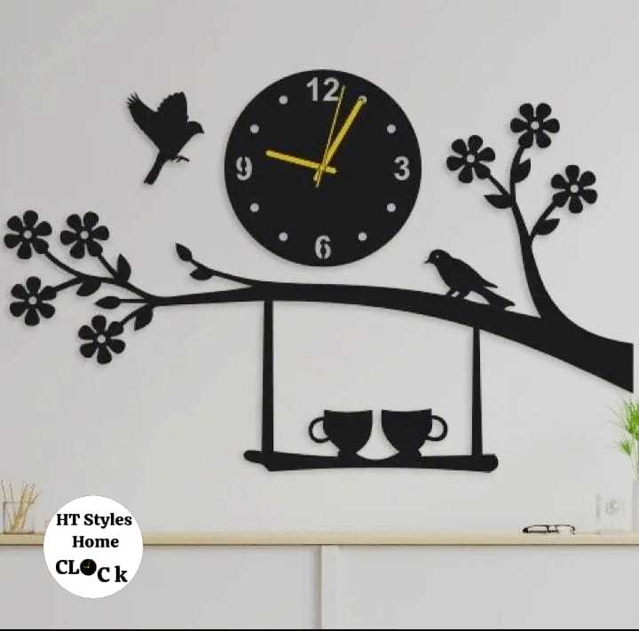 Birds on Tree with Coffee Cup Wooden Wall Clock | Stylish Design Home ...