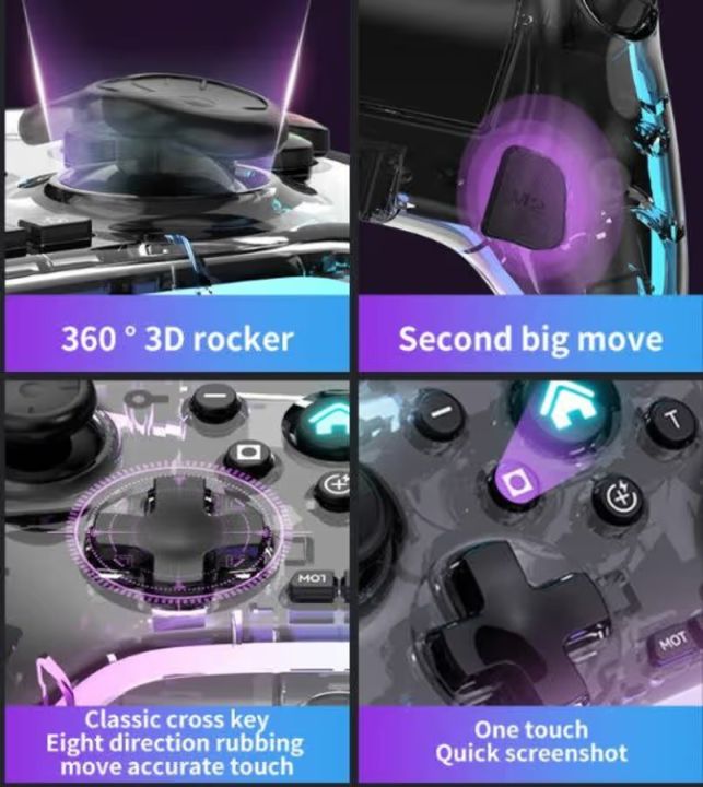 Transparent RGB Wireless Bluetooth Gaming Controller for PS4, PS3, PC ...
