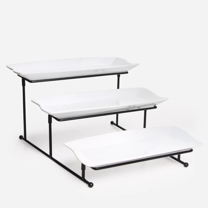 Techmanistan 3-Tier Rectangular Plate, 3 Tier Porcelain Wave Plates ...