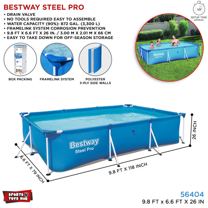 Bestway 9 Feet Length Power Steel Framed Rectangular Above Ground 6.7ft ...
