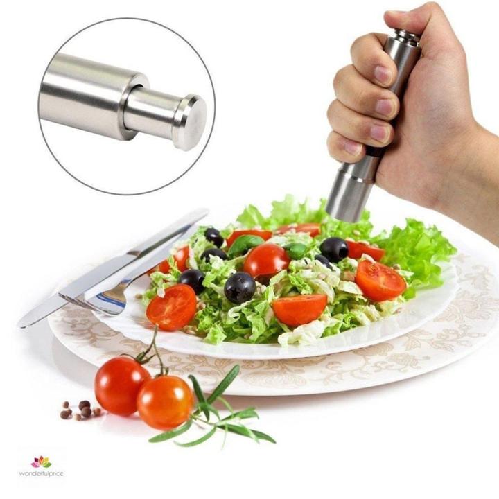 Handheld Manual Stainless Steel Thumb Push Salt Pepper Spice Grinder ...