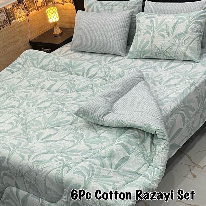 6Pcs 100% Pure Cotton Razai Set Cotton, 500 GSM Filling, King Size ...