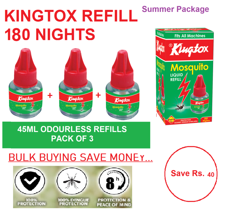 Pack of 3 Kingtox Mosquito Liquid Refill 180 Nights (Each Bottle 45ml ...