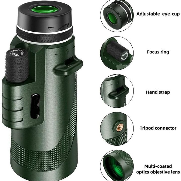 Army green 50X60 outdoor bird mobile phone photo monocular high power ...